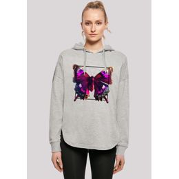 F4NT4STIC Damen Kapuzenpullover "Pink Schmetterling OVERSIZE TEE", grau, Gr. XS, Obermaterial: 100% Baumwolle, Pullover, Print