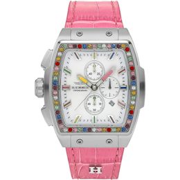 Haemmer Germany Damen Chronograph "TONNEAU", rosa, Armbanduhren, Quarzuhr, Armbanduhr,Damenuhr,Lederarmband,digital,Datum,Stoppfunktion