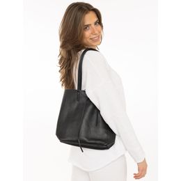 Zwillingsherz Damen Tragetasche "Ledershopper "Small""schwarz, Leder, unifarben, Taschen, mit Schulterhenkel und Bindeband
