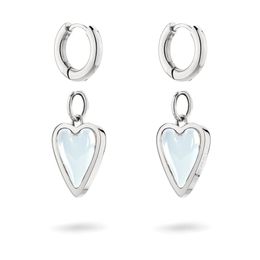 Liebeskind Berlin Damen Paar Creolen "Schmuck Ohrringe mit abnehmbaren Herz-Einh&auml;ngern Glass Heart", Edelstahledelstahlfarben, transparent, transparent, LIEBESKIND