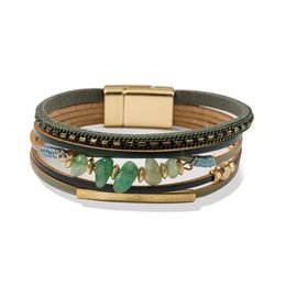 Firetti Damen Armband "Schmuck Geschenk Edelstahl Leder Armschmuck Armkette Edelstein", 19,5cm, Edelstahl Leder Textilgelbgoldfarben, gr&uuml;n, gr&uuml;n,