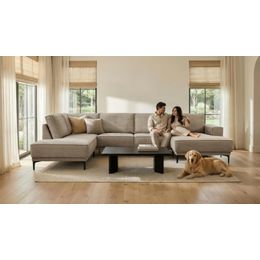 Wohnlandschaft OTTO HOME, B:345cm H:85cm T:210cm, beige, 100% Polyester, Sofas, "XXL Sofa Oland, Struktur, Flachgewebe, Luxus-Microfaser, Boucle",