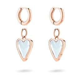 Liebeskind Berlin Damen Paar Creolen "Schmuck Ohrringe mit abnehmbaren Herz-Einh&auml;ngern Glass Heart", Edelstahlros&eacute;goldfarben, transparent, transparent, LIEBESKIND
