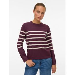 V&eacute;ro Moda VERO MODA Damen Rundhalspullover "VMSABA PLAIN LS O-NECK PULLOVER GA NOOS"winetasting stripes:birch, Gr. M, gestreift, Strick, Obermaterial: 50%