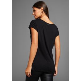 Laura Scott Damen T-Shirt, schwarz, Gr. 50, Glitzerstreifen, gestreift, unifarben, Single Jersey, Obermaterial: 95% Viskose, 5% Elasthan, Shirts,