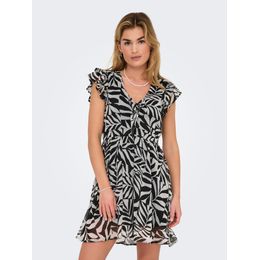 Only Damen Midikleid "ONLASTA LIFE S/S PEEKABOO DRESS WVN"schwarz aop:monochrome leafy, Gr. S, bedruckt, Obermaterial: 100% Polyester, Kleider,