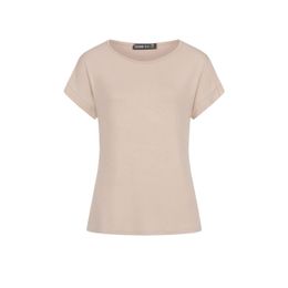 CLOUD 5IVE Damen T-Shirt "CLOUD 5IVE Viskose T-Shirt mit &Auml;rmelumschlag und Rundhals"beige, Gr. XXL, unifarben, 95% Viskose, 5% Elasthan, Shirts