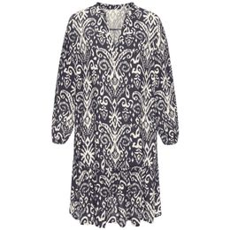 Vivance Damen Longtunika "mit Volant am Saum, lockeres Blusenkleid im Boho-Style, langarm", blau, Gr. 48, bedruckt, Web, Obermaterial: 100% Viskose,