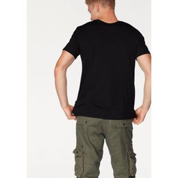 Herren Rundhalsshirt "Logo Print T", schwarz, Gr. S, Alpha Industries, unifarben, Single Jersey, Obermaterial: 100% Baumwolle, Shirts