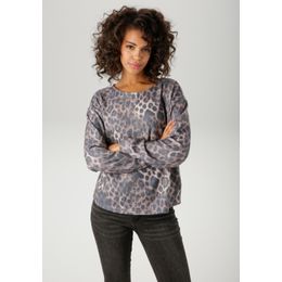 Aniston CASUAL Damen Sweatshirt, grau, Gr. 46, bedruckt, gemustert, angeraute Sweatware, Obermaterial: 68% Polyester, 32% Baumwolle, Sweatshirts, mit