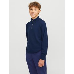 Jack & Jones Kinder Troyer "JJEEMIL KNIT HALF ZIP NOOS JNR", blau, Gr. 128, JACK & JONES JUNIOR, unifarben, Strick, Obermaterial: 60% Baumwolle, 20% Nylon, 20%