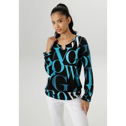 Damen Langarmshirt, schwarz, Gr. 46, Aniston SELECTED, Single Jersey, Obermaterial: 95% Viskose, 5% Elasthan, Shirts, mit Cut-out und trendy