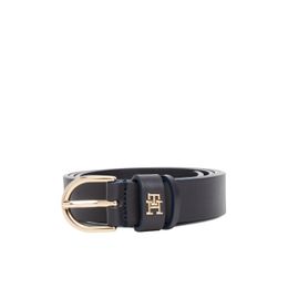 Tommy Hilfiger Damen Lederg&uuml;rtel "ESSENTIAL EFFORTLESS 2.5 cm breit GOLD"space blau, Gr. 135, unifarben, Rindsleder, G&uuml;rtel, Logoemblem, weiche