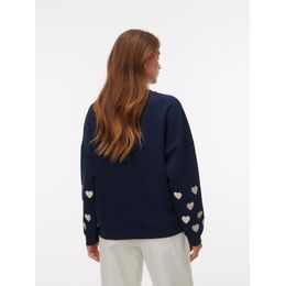 V&eacute;ro Moda VERO MODA Damen Sweatshirt "VMKAROL BEA LS SWEAT BOX JRS GA", blau, Gr. S, unifarben mit Farbeinsatz, Sweatware, Obermaterial: 52% Baumwolle, 48%