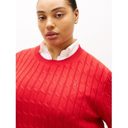 Damen Rundhalspullover "CRV CO CABLE MID GG C-NK LS SWT"primary rot, Gr. 46, Tommy Hilfiger Curve, unifarben, Strick, Obermaterial: 100% Baumwolle,