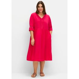 sheego Damen Sommerkleid "Blusenkleid", pink, Gr. 52, unifarben, Web, 100% Viskose, Kleider