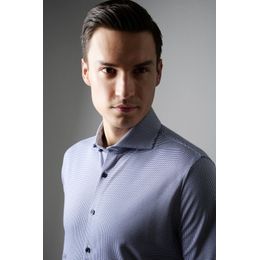 DESOTO Herren Langarmhemd "Jerseyhemd Essential Hai langarm", blau, Gr. 40, Hahnentrittmuster, gemustert, mehrfarbig, Jersey, Obermaterial: 100%