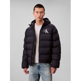 Steppjacke Calvin Klein Jeans "LS NYLON MONOGRAM PUFFER JKT", Damen, Gr. L, schwarz sapphire, Web, Obermaterial: 100% Polyamid, unifarben, regular fit normal, Rundhals, eingesetzt gerader Abschluss, Jacken Steppjacke, Mit Rundhalsausschnitt, regular fit