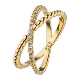 Jobo Damen Goldring "Ring X-Ring &uuml;berkreuzt", 52, Gelbgold 333, gold, Gelbgold 333, Fingerringe, 333 Gold mit 21 Zirkonia