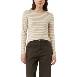 Langarmshirt comma, Damen, Gr. 40, beige wei&szlig;, Single Jersey, Obermaterial: 90% Viskose, 5% Elasthan, 5% metallisierte Fasern, gestreift, normal h&uuml;ftbedeckend, Rundhals, Shirts Langarmshirt, geringelt, mit Glitzer-F&auml;den