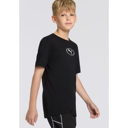 Puma Jungen T-Shirt "SPORT RIB COLLAR TEE B", schwarz, Gr. 176, bedruckt, Jersey, Obermaterial: 100% Baumwolle, Shirts, Regular Fit, Kurzarmdesign,