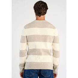 LINDBERGH Herren Strickpulloverlt stone grau, Gr. S, Strick, Obermaterial: 80% Baumwolle, 20% Polyester, Pullover, mit Colorblocking-Streifen