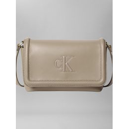 Calvin Klein Damen Umh&auml;ngetasche "RAISED CK FLAP CROSSBODY"creme, goldfarben, Lederimitat, unifarben, Taschen, Damen-Schultertasche, Handtasche,