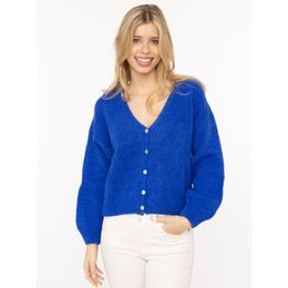 Strickjacke Zwillingsherz ""Uni"", Damen, royalblau, Grobstrick, Obermaterial: 44% Polyester, 26% Polyamid, 15% Alpaka, 15% Wolle, Basic kurz, tiefer V-Ausschnitt, Strickjacken Strickjacke, One Size, Langarm, Knopfleiste, tiefer V-Ausschnitt, Wollanteil