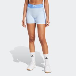 Shorts adidas Performance "HYG RIB 1/4", Damen, Gr. L, N-Gr, blau (glow blau, blau fusion), Obermaterial: 85% Polyester, 15% Elasthan, Hosen Shorts, f&uuml;r Fitnessstudio und Alltag, aus weichem Strickmaterial
