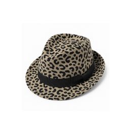 Damen Fedora "Leo Modern"braun, Collezione Alessandro, Animalmuster, Wolle, H&uuml;te, aus 100% Wolle, Made in Italy