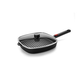 Grillpfanne WOLL MADE IN GERMANY "Logic inkl. Deckel", schwarz, B:28cm H:4,5cm L:28cm &Oslash;:28cm, Pfannen, Abnehmbarer Stiel