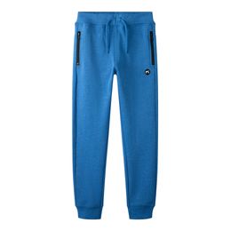 Jogginghose name it "NKMVIMO f&uuml;r Jungen mit B&uuml;ndchen und Stretchkomfort", M&auml;dchen, Gr. 128, N-Gr, delft, Sweatware, Obermaterial: 60% Baumwolle, 40% Polyester, regular fit kn&ouml;chellang, Hosen Jogginghose, unifarben, casual, regular fit, Baumwollmischung, Rundhals