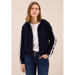 Sweatjacke Cecil, Damen, Gr. L (42), blau (urban dunkelblau), Sweatware, 67% Viskose, 28% Nylon, 5% Elasthan, unifarben, normal normal, ohne Ausschnitt, B&uuml;ndchen, Sweatjacken Sweatjacke, mit Galon-Streifen