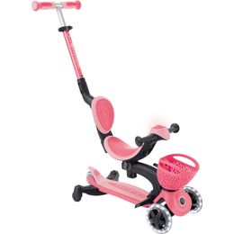 Tretroller Globber "GO-UP BABY 360 LIGHTS, mit Leuchtrollen und Leuchtmodul", pink, Roller, KinderB:30cm L:75cm, Aufsitzrad, Laufrad und Scooter in Einem, B:30cm L:75cm