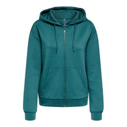 Kapuzensweatshirt Only Play "ONPLOUNGE LIFE HOOD FZ LS SWT NOOS", Damen, Gr. S, mediterranea, Sweatware, Obermaterial: 80% Polyester, 15% Viskose, 5% Elasthan, unifarben, regular fit normal, ohne Ausschnitt, Rippb&uuml;ndchen, Sweatshirts