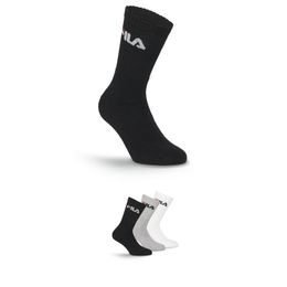 Tennissocken Fila "UNISEX CREW TENNIS FULL TERRY SOCKS", Herren, Gr. 43-46, schwarz (schwarz, grau, wei&szlig;), Baumwolle, Elasthan, Polyester, bedruckt, unifarben mit Farbeinsatz, elastisch, Socken Tennissocken, mit verst&auml;rkten Belastungszonen