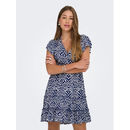 Minikleid Only "ONLCLAUDETTE LIFE SS MINI DRESS WVN NOOS", Damen, Gr. S, N-Gr, ombre blau aop:claudette grafic, Web, Obermaterial: 100% Viskose, bedruckt, regular fit kniebedeckend, V-Ausschnitt, Kleider Minikleid, Sommerkleid