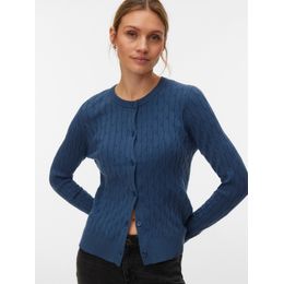 V&eacute;ro Moda Strickjacke VERO MODA "VMFANTASTIC LS O-NECK CABLE CARDIGAN", Damen, Gr. L, schwarz denim, Strick, Obermaterial: 84% Polyester, 16% Viskose, unifarben, regular fit normal, Rundhals, Strickjacken Strickjacke