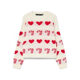 V&eacute;ro Moda Vero Moda Pullover 'CANDYHEARTS' Damen Gr&ouml;&szlig;e XS beige / rot