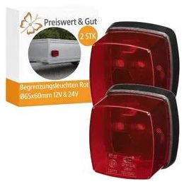 2x Begrenzungsleuchten Anh&auml;nger Rot &Oslash;65x60mm &ndash; E-Typ gepr&uuml;ft &ndash; 12V & 24V &ndash; robuste Anh&auml;nger Beleuchtung, Positionsleuchte exkl. Gl&uuml;hbirne f&uuml;r Pkw, Lkw, Traktor & Wohnmobil
