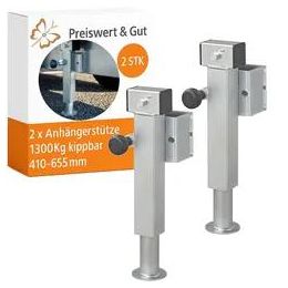 Pro Plus 2x Anh&auml;ngerst&uuml;tzen & Ausdrehst&uuml;tze Wohnmobil &ndash; St&uuml;tze 1300 kg, h&ouml;henverstellbar 410&ndash;655 mm, Stahlrohr 60x60 mm, kippbar &ndash; Kurbelst&uuml;tze und Wohnwagenst&uuml;tzen Anh&auml;nger