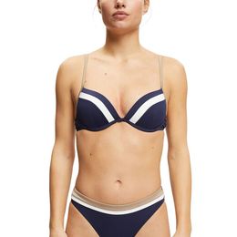 Esprit Bikini-Oberteil in Dunkelblau/ Beige/ Wei&szlig; - 54% | Gr&ouml;&szlig;e 40C-Cup | Damen-bademode