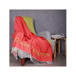 Benetton Plaid in Rot/ Gr&uuml;n - 74% | Gr&ouml;&szlig;e 140x190 cm | Decken