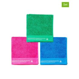 Benetton 3er-Set: Handt&uuml;cher in Blau/ Pink/ Gr&uuml;n - 54% | Gr&ouml;&szlig;e 50x90 cm | Badtextilien
