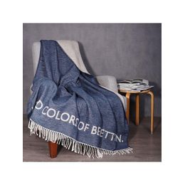 Benetton Plaid in Blau/ Grau - 74% | Gr&ouml;&szlig;e 140x190 cm | Decken