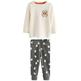 next Pyjama Jungen Gr&ouml;&szlig;e 128 hellbeige / dunkelgrau / orange / wei&szlig;