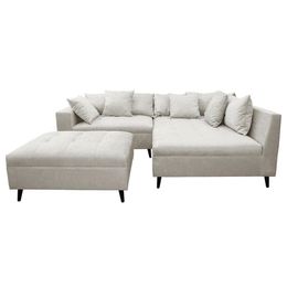 Mid.you Ecksofa, Hellgrau, Textil, Birke, 3-Sitzer, F&uuml;llung: Schaumstoffflocken,Schaumstoffflocken, Ottomane rechts, L-Form, 247x174 cm, Made in EU, R&uuml;cken echt, Armteil links, Wohnzimmer, Sofas & Couches, Wohnlandschaften, Ecksofas
