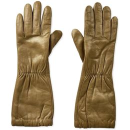 Bottega Veneta Handschuhe - Embossed Logo Leather Gloves - Gr. UK 7.5 - in Gr&uuml;n - f&uuml;r Damen