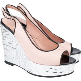 Chanel Sandalen - Chanel Pink Leather Wedge Sandals (36) - Gr. ONE_SIZE - in Gold - f&uuml;r Damen