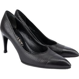 Chanel Hohe Schuhe - Chanel Black Stitching Leather Heels (36) - Gr. ONE_SIZE - in Bunt - f&uuml;r Damen